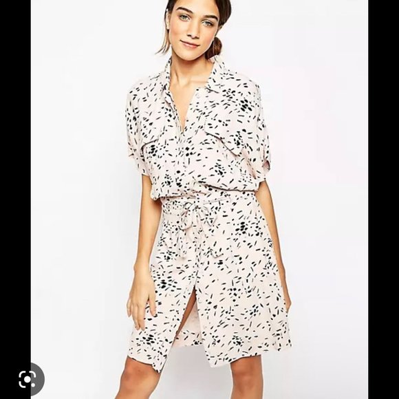 Ganni | Dresses | Ganni Shirt Dress In Rose Smoke Paint Print Xs | Poshmark